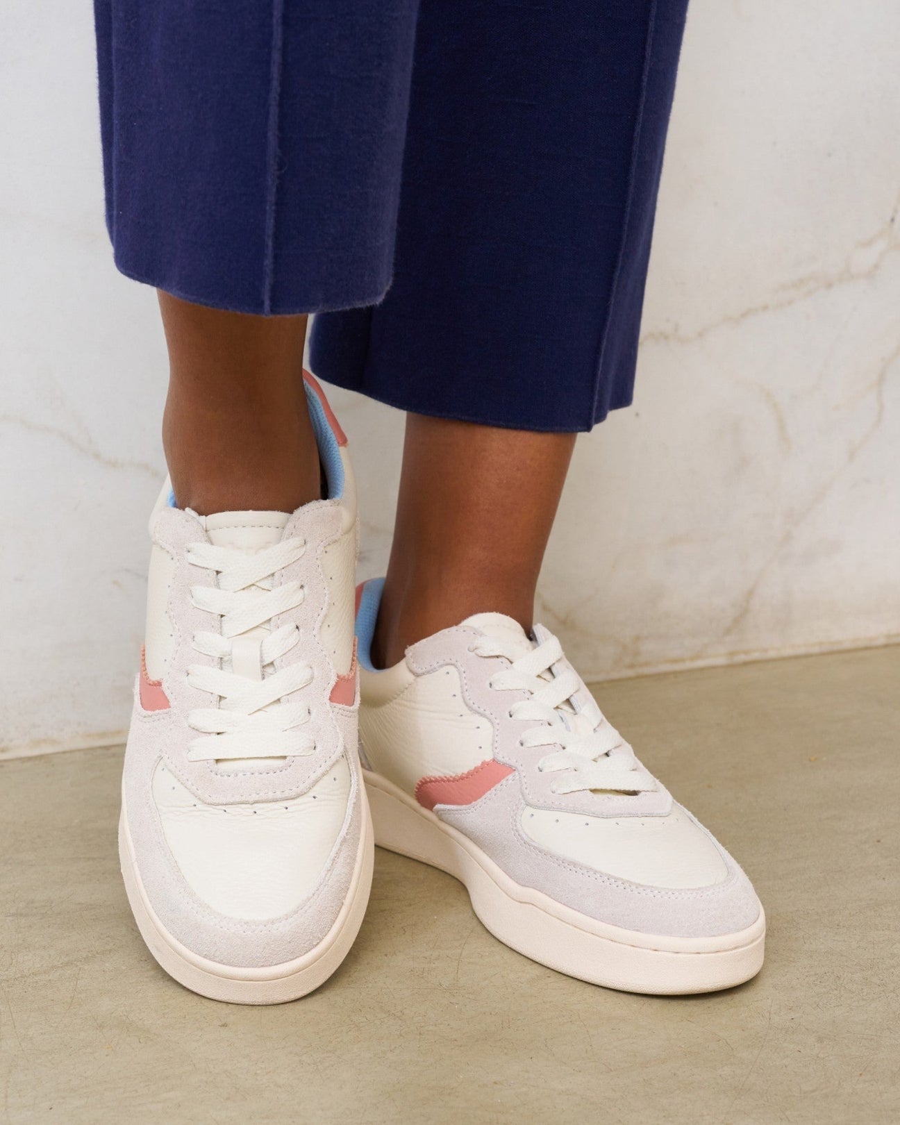 Roma Retro Sneaker - White - Pink - Light Blue Women's – Soludos